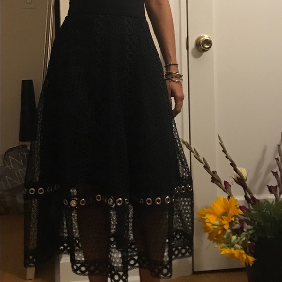 Maje | Skirts | Maje Midi Black Lace Skirt Gold Hardware Detail Size Or ...